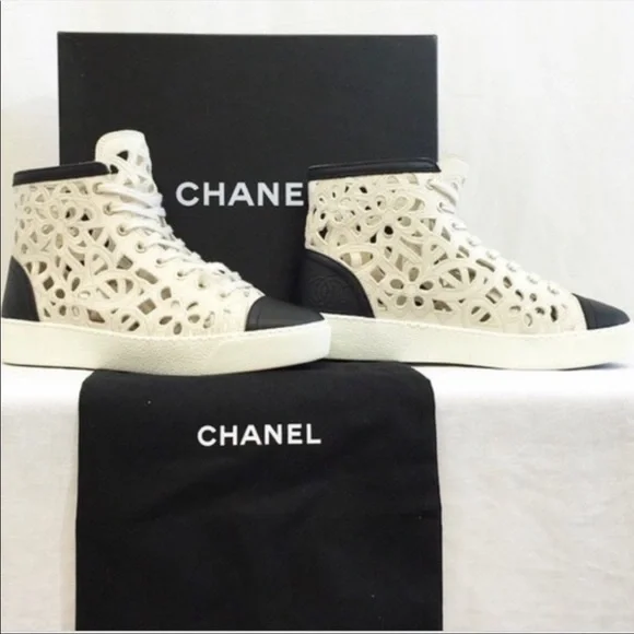 Chanel High Top Laser Cut Camellia Sneakers